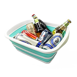 SAMMART 10L (2.6 Gallon) Collapsible Tub-Foldable Dish Tub-Portable Washing Basin-Space Saving Plastic Washtub (White/Sage Green)