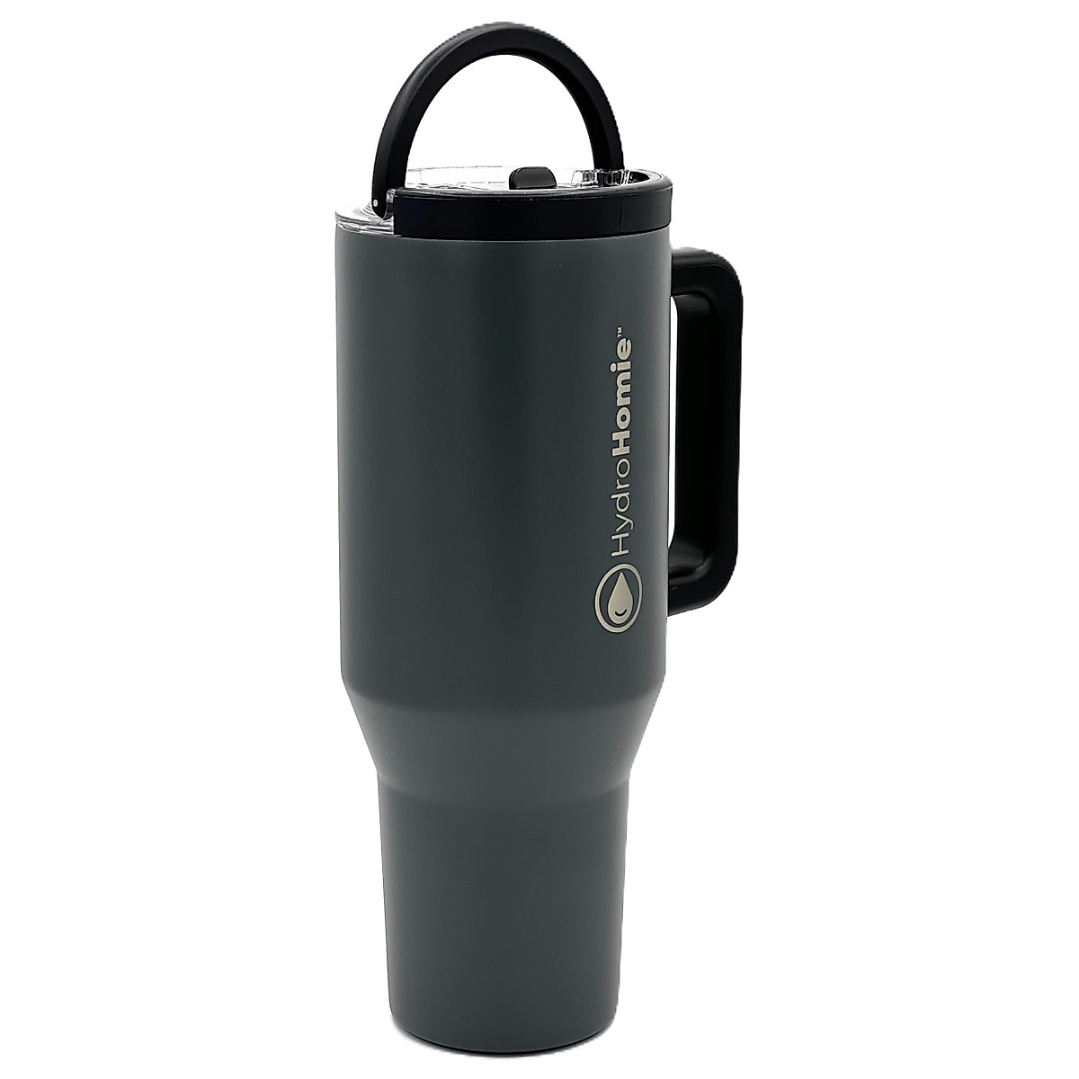 HYDRO HOMIE The Nomad 40oz Tumbler – Flip Straw Lid with Handle and Rubber Base, Travel Car Cup Holder Friendly and 100% Leak Resistant - Charcoal + Black