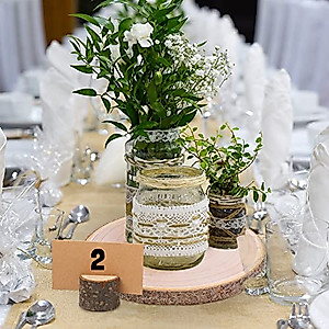 Caydo 10 Piece 9-10 Inch Large Paulownia Wood Slices with 10 Piece Wood Table Number Card Holders and 10 Pieces Cards for Wedding Table Centerpiece Decoration and Home Decoration