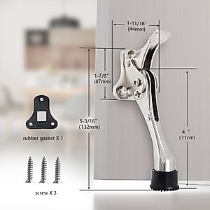 KOVOSCH 4 Inches Kickdown Door Stoppers Brushed Satin Nickel, Heavy Duty Door Stoppers for Bottom of Door, Door Stop with One Touch and Soft Rubber Tips, Zinc, 1 Pack