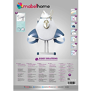 Mabel Home Ironing Board with Extra-Wide Surface, 8 Features, Retractable Shoulder Wings, Adjustable Height, 100% Cotton Cover