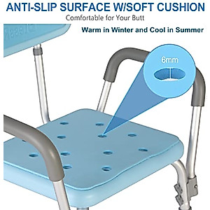 BlessReach Easily Assembled Portable Shower Chair Seat, Adjustable Shower Bench, Shower Lift Chair with Arms. (Blue)…