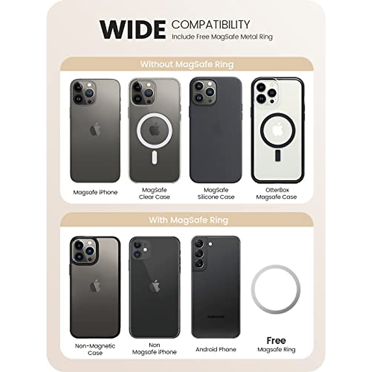 A-LuGei【Removable Wireless Charging】 MagSafe Ring, 【Foldable & Detachable】 Magnetic Cell Phone Ring Holder Finger Kickstand, 【14 Strong Magnets】 Phone Holder for Hand Mag Safe iPhone Ring Holder Grip