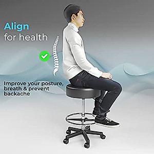 Luxton Ergonomic Rolling Stool -Double Padding and Memory Foam Adjustable Medical Spa Stool, Desk Stool Chair with Swivel Rolling Chair, Black with Wheels, Easy Set up