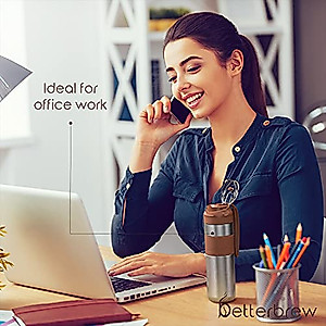 Betterbrew Travel French Press Coffee Maker | Portable Insulated Coffee Press with Plunger for Travel, Commuting and Outdoors | Stainless Steel Cup for Proper Coffee To Go! (13 oz)