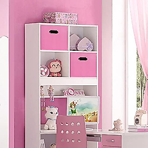 NieEnjoy Fabric Cubes Storage Containers ,Foldable Storage Bins Cubes Organizer Baskets with Dual Handles for Shelf Closet Set of 6,(Pink)