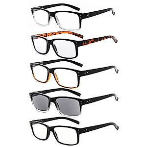 Eyekepper 5 Pack Reading Glasses for Men Includes Reader Sunglasses Spring Hinges Classic Cheater Glasses +2.50