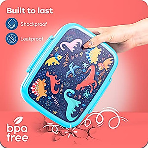 RUVALINO Bento Lunch Box for Kids, 5-Compartment Bento-Style Kids Lunch Box with Utensils, Leak-Proof, Dishwasher Safe, Pre-School Kid Daycare Lunches Snack Container for Ages 5 and up, Dinosaur