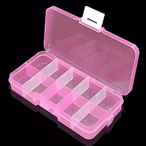 Balsar 10 Grids Plastic Organizer Box Storage Container Jewelry Box with Adjustable Dividers for Beads Art DIY Crafts Jewelry Fishing Tackles,Pink