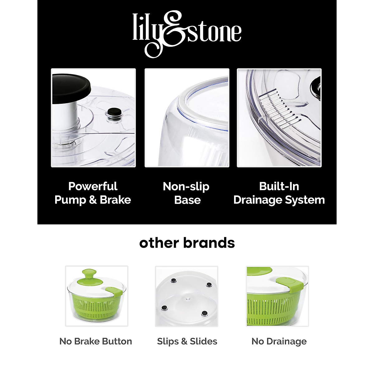 lily&stone Large Pump Salad Spinner with Drain, Bowl, and Colander - Quick and Easy Multi-Use Lettuce Spinner, Vegetable Dryer, Fruit Washer, Pasta and Fries Spinner - 6.33 Qt