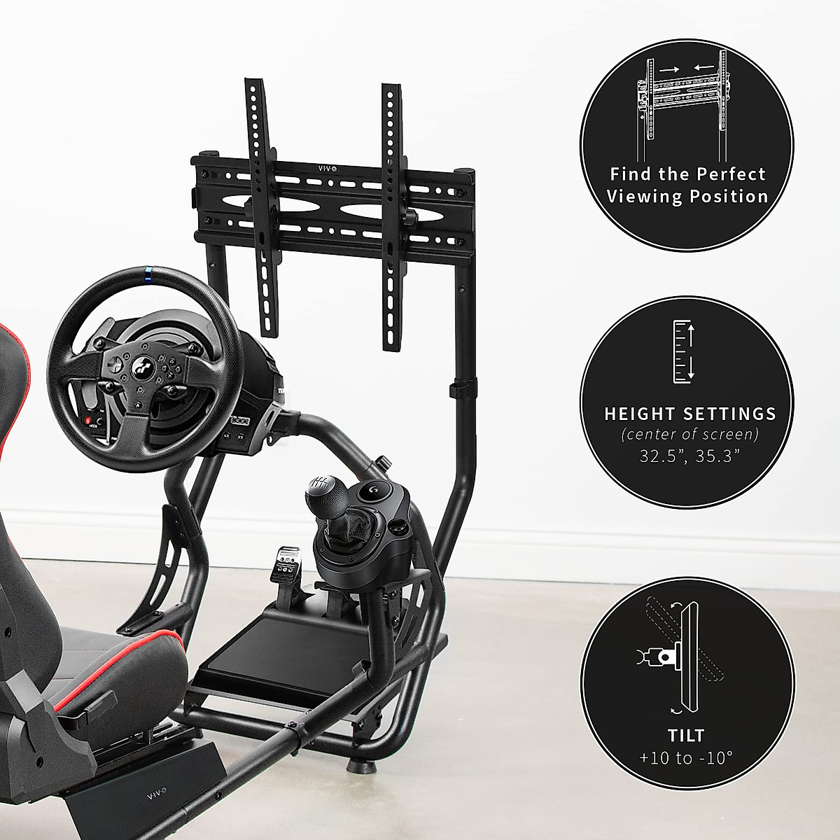 VIVO Racing Simulator Cockpit with TV Mount, Wheel Stand, Gear Mount, Chair and Frame Only, Fits Logitech, Thrustmaster, Fanatec, Compatible with Xbox One, PlayStation, VESA 400x400, STAND-KIT-RACE1B
