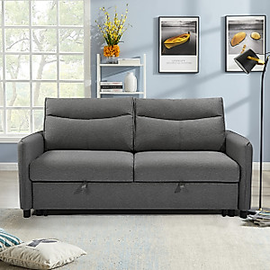 Verfur Sofa 3 in 1 Convertible Sleeper Loveseat Sofabed, Futon Couch with Pullout Bed, 2 Seater Small Love Seat Lounge with Reclining Backrest, Living Room Furniture for Home Office, Grey Queen Size