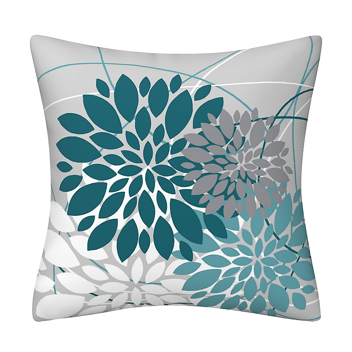 Teal Dahlia Pillow Cover 18x18 Inch Spring Summer Blue Throw Pillow Covers Gray Turquoise Geometric Floral Line Cushion Case Farmhouse Outdoor Home Decor for Sofa Bed Living Room, Set of 2