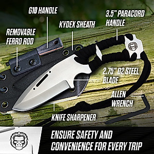 D2 Damascus Steel Survival Knife Gift Set and EDC D2 Paracord Neck Knife Bundle