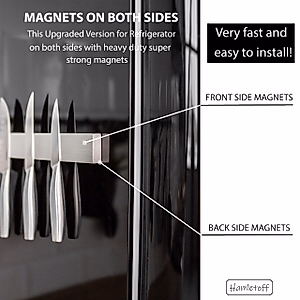 Hamletoff Premium Magnetic Knife Holder for Refrigerator – 16 Inch Professional Double Sided Magnetic Knife Strip for Fridge - Stainless Steel Magnetic Knife Holder for Wall Self Adhesive