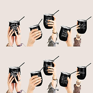 Inbagi Employee Appreciation Gifts 12 oz Stainless Steel Insulated Wine Tumbler Teacher Nurse Coworker Mug with Lids Inspirational Women Male Gifts Father's Day Gift Grad Gift(Black, 10 Pcs)