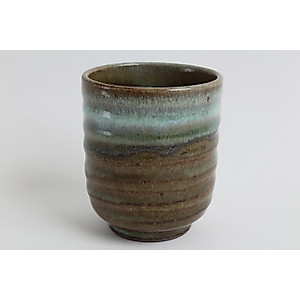 Mino ware Japanese Pottery Yunomi Chawan Tea Cup Sky Blue Glaze on Moss Green made in Japan (Japan Import) KSY002