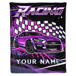 Eccustomized Custom Car Blankets for Boys - Breathable Cozy Black Throw Blanket - 30"x40" Inches Small Blanket for Living Room & Office - Funny Blanket Throws Gift