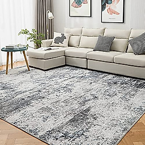 Area Rug Living Room Carpet Bedroom: 8x10 Indoor Abstract Soft Fluffy Pile Large Rugs with Low Shaggy for Bedroom Dining Room Home Office Decor Under Kitchen Table Washable Blue/Gray