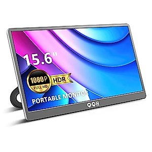 QQH Portable Monitor, 15.6" FHD 1080P Travel Monitor for Laptop, Extra Laptop Screen Extender, HDR, Plug&Play, USB C HDMI Portable Screen for Laptop PC Phone MAC PS5 Xbox Switch- Foldable Kickstand
