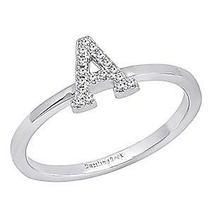 Dazzlingrock Collection 0.10 Carat (ctw) Round White Diamond Letter 'A' Initial Ring for Women in 14K White Gold, Size 7