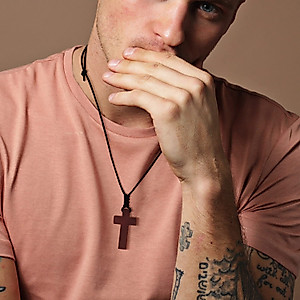 JISHGS Natural Wood Cross Pendant Necklace for Men Women， Cross for Car Mirror Pendant,Wooden Cross Necklace Gift (Brown)