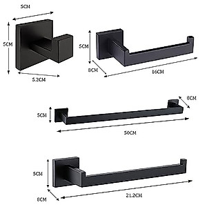 Matte Black Stainless Steel Bathroom Hardware Sets Robe Hook Towel Bar Toilet Paper Holder Bathroom Accessories Sets,Towel Rack Long Rod,one