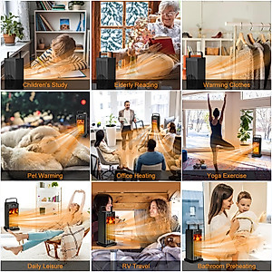 Space Heater, 2024 Small Space Heaters for Indoor Use, Oscillating Electric Heater with Infrared Sensor & 3D Flame Effect as Mini Fireplace, 1500W ECO Portable Heater for Office/Bedroom/Home/Garage