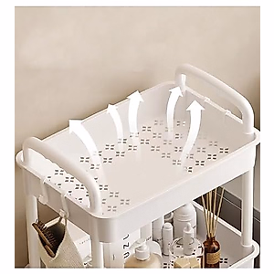 3-Tier Plastic Rolling Utility Cart Storage Cart Organizer with Wheels Small Laundry Room Cart for Dorm Organization Bathroom Kitchen Office (White)