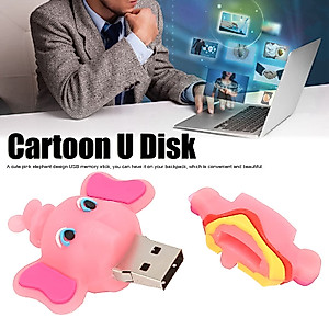 Kafuty-1 128GB Cute USB Flash Drive, Pink Elephant Cute Memory Stick Stitch Thumb Drive, Novelty Cartoon USB Jump Drive for Storage(128GB)