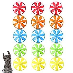 15 Pieces Cat Fetch Toys Colorful Flying Propellers Cat Chasing Flying Propeller Cat Playing Toy for Interactive, Exercising, Training, Hunting, Chasing, Batting, 5 Colors