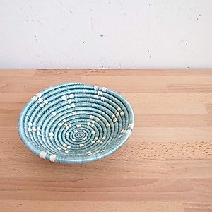 Small African Basket- Munini/Rwanda Basket/Woven Bowl/Sisal & Sweetgrass Basket/Blue, White