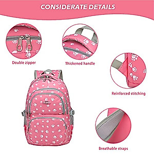 2022 Backpacks for Teen Girls 3PCs with Lunch Bag Pen Case, Breathable Lightweight Teenager Girl Bookbags for Middle High School University, 24L Cute Back Packs for Day Use, Pink Paw