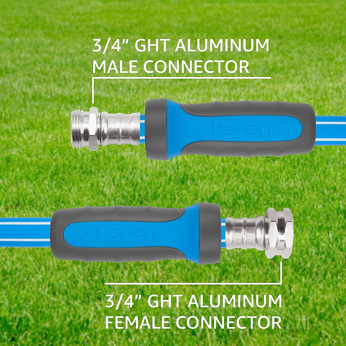 Fevone 12 ft Garden Hose, 2-Year Warranty Offered by Manufacturer, Heavy Duty Water Hose, Hybrid Polymer, Kink Resistance, 3/4" GHT Aluminum Fittings, 5/8" ID, 600 PSI, Drinking Water Safe (GH7)