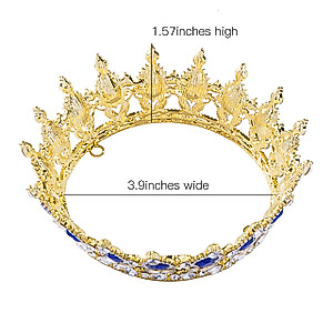 Pensoda Rhinestone Cake Topper Crown Fancy Party Cake Decoration Princess And Prince Headpiece (Gold-blue)