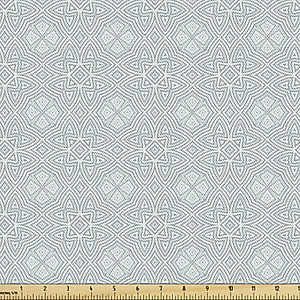 Ambesonne Celtic Fabric by The Yard, Pale Colored Square and Star Shaped Original Retro Tribal Celtic Knot Patterns, Decorative Fabric for Upholstery and Home Accents, 1 Yard, Blue Grey