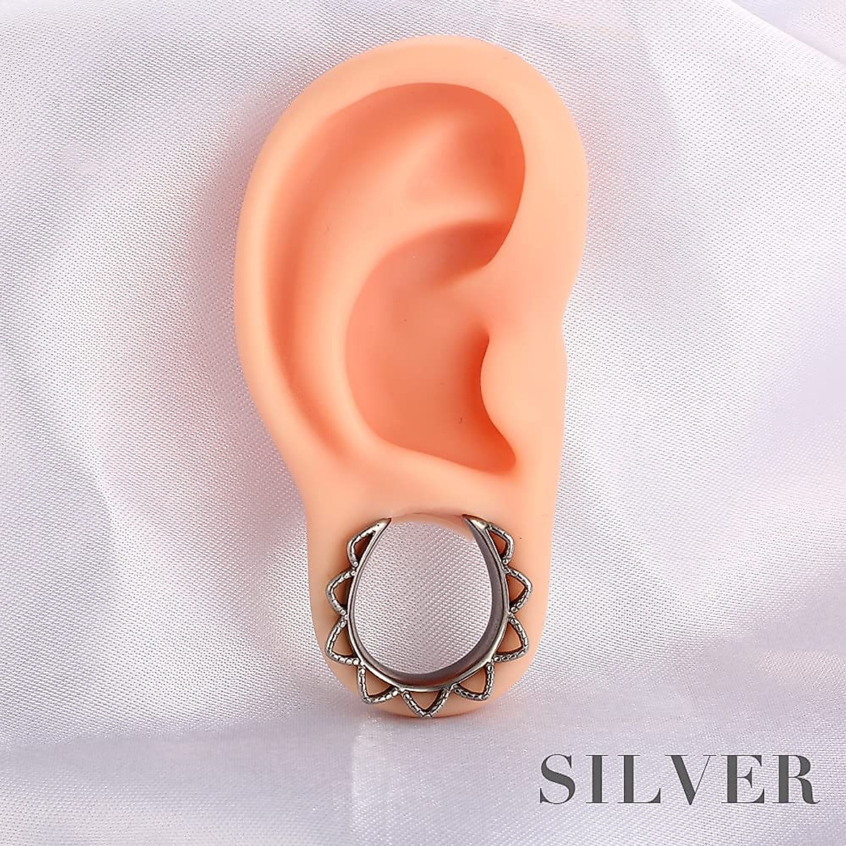 LADEMAYH 2Pcs 3/4 Gauges for Ears, Cute Silver 3/4 Ear Gauges for Women,Trendy 19mm Gauges for Ears, Surgical Steel Saddle Plugs Tunnels Gauge Earrings