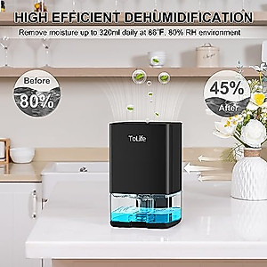 ToLife Dehumidifiers for Home 30 OZ Water Tank with Auto-Off 500 sq.ft Portable Small Dehumidifier for Bathroom Bedroom RV Closet Room 7 Colors LED Light, Black