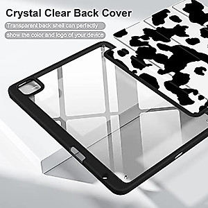 MEEgoodo Case for iPad Pro 12.9 Case M2 6th/5th/4th/3rd Generation 2022 2021 2020 2018, Tablet Cases with Clear Transparent Acrylic Back Shell, Black & White Piebald