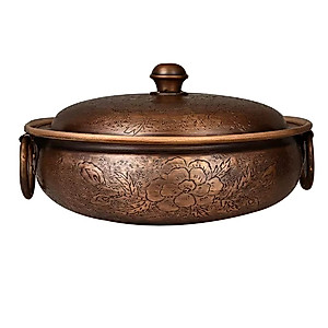 Chafing Dishes Chinese Induction Copper Hot Pot, Beijing Shabu-shabu Basin Copper Pot, Handmade Soup Pot with Sauerkraut Copper Pot for Domestic Commercial Use (Color : Brass, Size : 34cm)