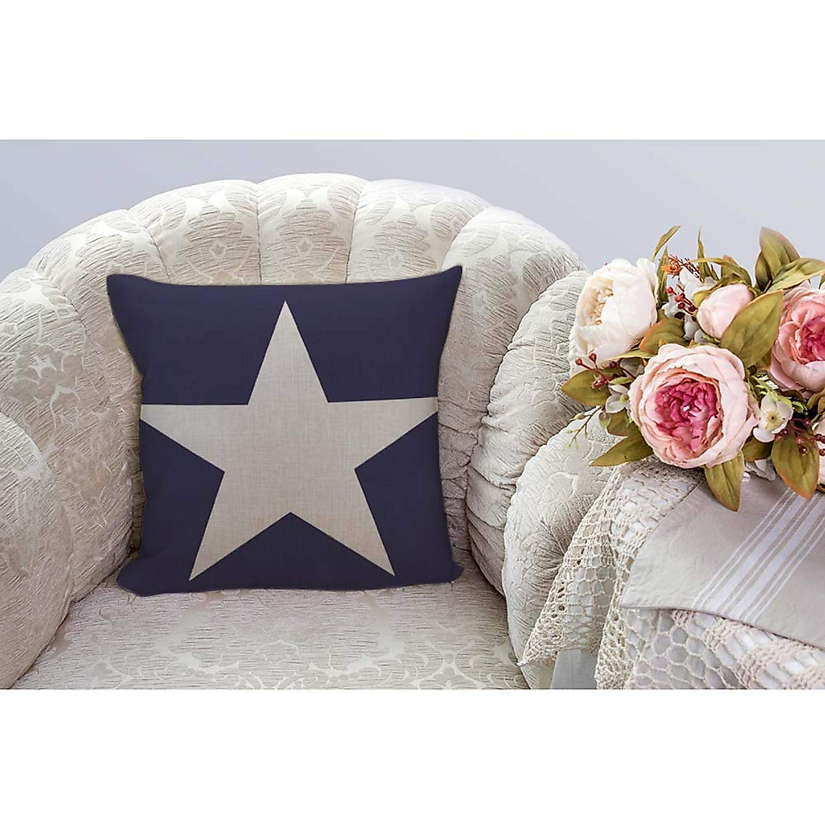 HGOD DESIGNS Blue Star Throw Pillow Cover,Abstract USA Star Design on The Blue Background Decorative Couch Sofa Bedroom Burlap Pillow Cases for Men/Women Room 18x18 Inch