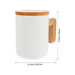 Veemoon Flat Bottom Coffee Mug with Wood Lid, 380 ML Ceramic Cup for Coffee Warmer, Keeps Warm for Tea, Cocoa, Milk and Hot Beverage