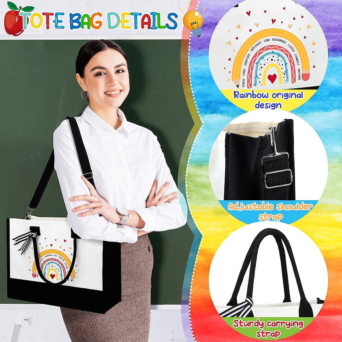 Locmeo Teachers' Day Gifts Bulk Appreciation Gifts for Teacher Include a Tote Bag a Makeup Bag a Piece of Puzzle a Lavender Scented Candle a 16 oz Glass with Lid Straw and Brush