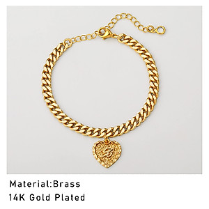 GLIJWELE Initial Gold Charm Bracelets for Women, 14k Gold Filled Cuban Gold Charm Bracelet for Women Heart Initial C Bracelet Gold Charm Bracelet Gold Jewelry Gifts for Women