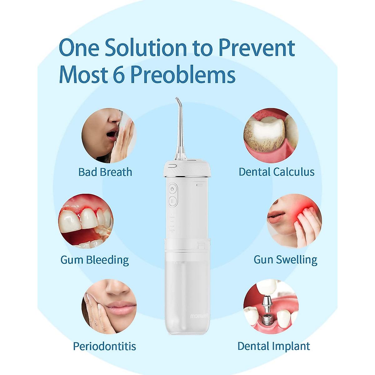 Cordless Water Dental Flosser for Teeth Cleaning, Mornwell Mini Cordless Portable Water Dental Flosser, 4 Modes Telescopic Water Tank USB Rechargeable IPX7 Waterproof for Travel, Braces & Bridges Care