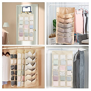 Bra Storage Hanging Bag with 24 Mesh Pockets Wardrobe Underwear Organizer Hanging Closet Shelf Wall Space Saver Dual Sided Hanging Storage Bag for Bra Socks Underwear Underpants