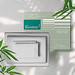 THREAD SPREAD Viscose from Bamboo Sheets, 4 Piece Set, Sheets for Queen Size Bed, with Deep Pocket Fitted Sheet, Soft & Cooling Luxury Sheets, Light Grey Sheets (Queen, Light Grey)