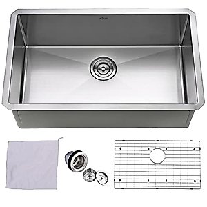 APPASO 32-Inch Single Bowl Kitchen Sink Undermount, 16-Gauge Stainless Steel 10-Inch Deep Commercial Handmade Large Drop-in Kitchen Sink, Undermount Kitchen SInk 32 inch, HS3219