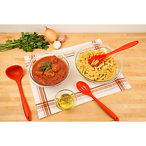 Silicone Kitchen Cooking Utensils w Bamboo Holder- 10 Pc Gourmet Non-Stick, Heat Resistant, Premium Kitchen Tools Set- Spatula, Spoon, Slotted Spoon, Tongs, Basting Brush, Whisk, Ladle-Baking, Baking