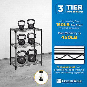 Fencer Wire 3/4/5-Tier Adjustable Height Wire Shelving Unit, Garage Shelving Storage Organizer, Wire Rack Shelving, Metal Steel Storage Shelves, Utility Storage Shelf with Leveling Feet, Black